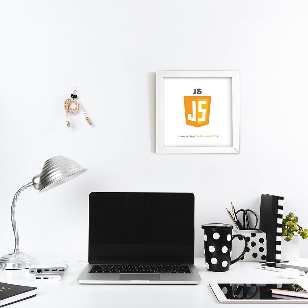 Quadro Azulejo Java Script 20X20Cm - Branco- Moldura Branca em Promoção ...