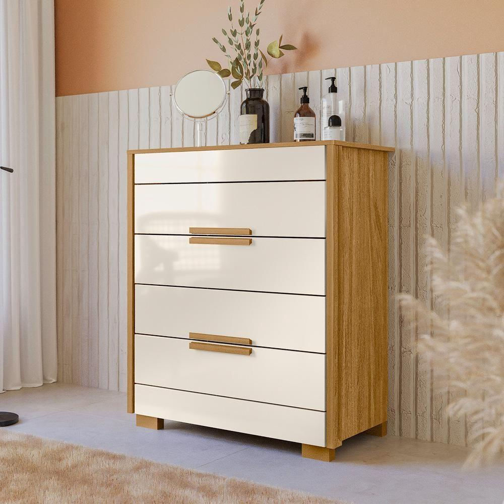 Kit Guarda Roupa Solteiro Chile E Cômoda Dhara Freijó off White em ...