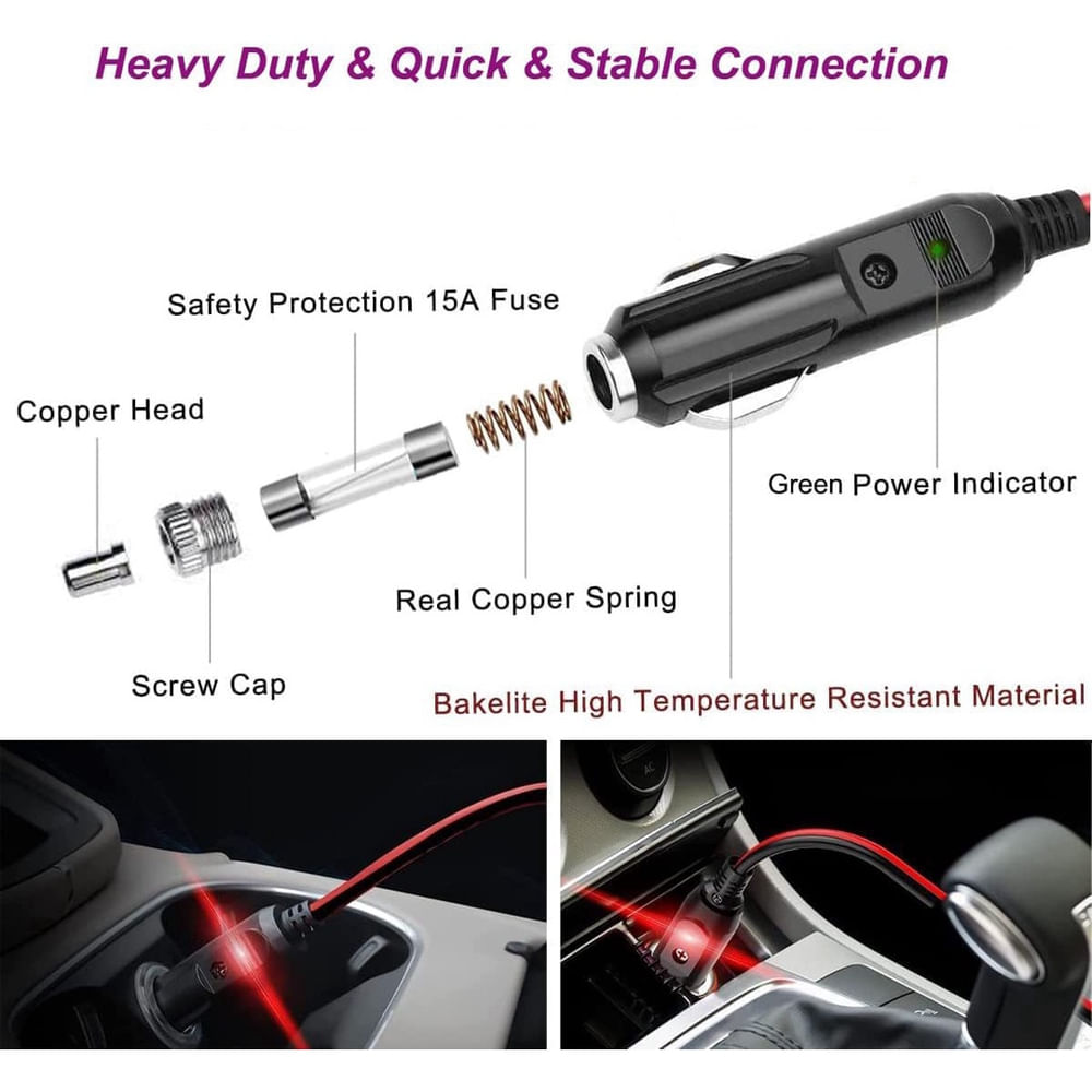 Adaptador de isqueiro, cabo inversor, 12V/24V, 1m, Carviya em Promoção ...