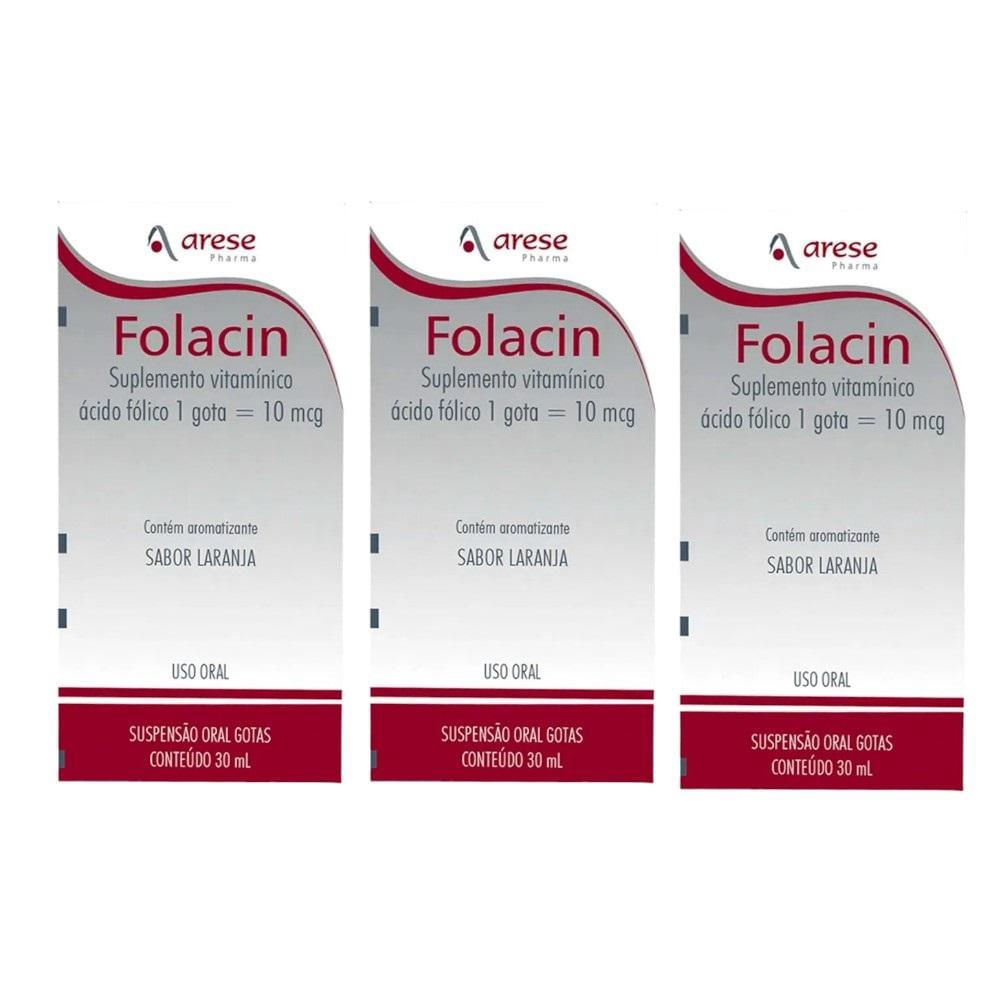 Kit Arese Folacin Gotas Sabor Laranja Com 3 Caixas De 30ml Cada em ...