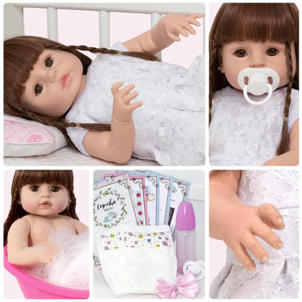Boneca Reborn Realista Menina Linda Cabelo Castanho 13 Itens em ...