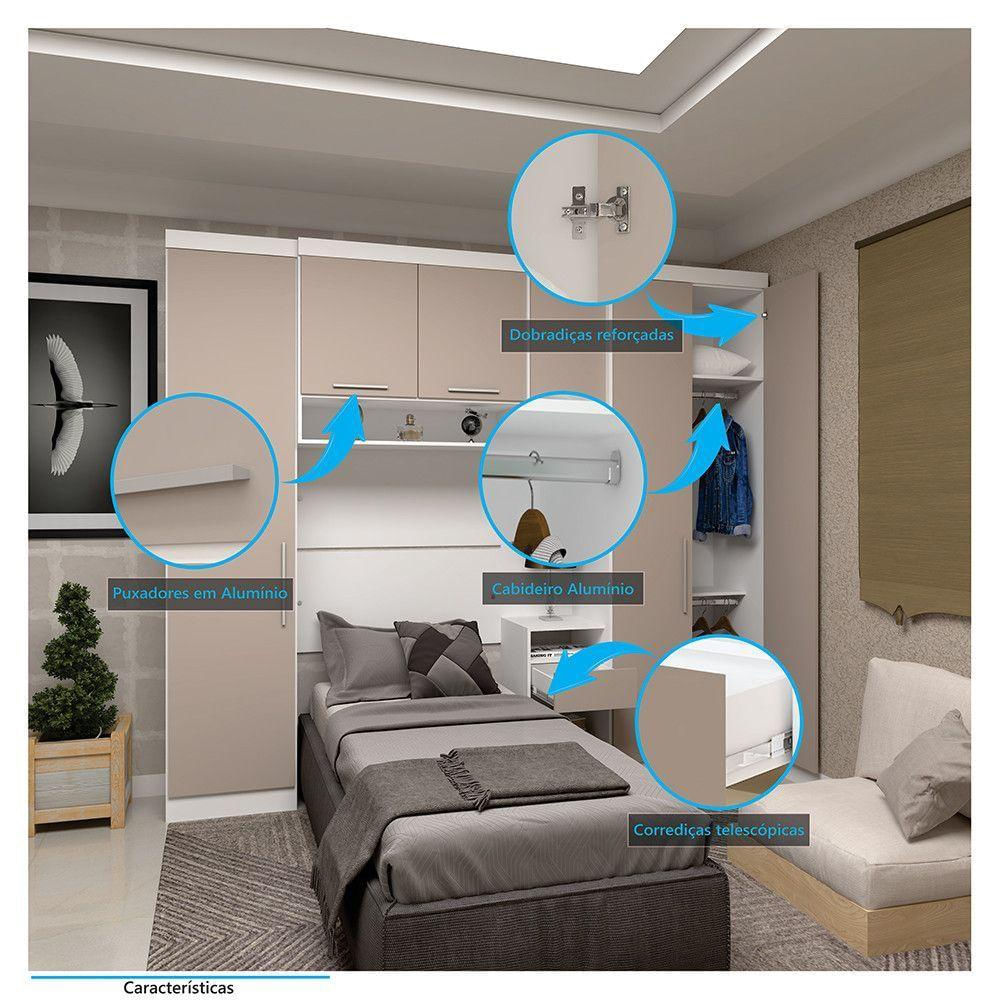 Quarto De Solteiro Com Guarda Roupas E Mesa De Cabeceira Alpes Luciane Móveis Branco Pf Com ...