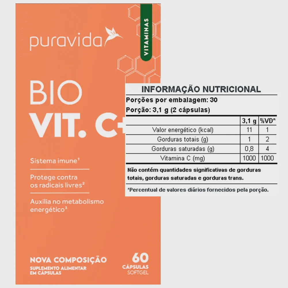 Bio Vit C - Vitamina C - 60 Capsulas - Pura Vida em Promoção | Ofertas ...