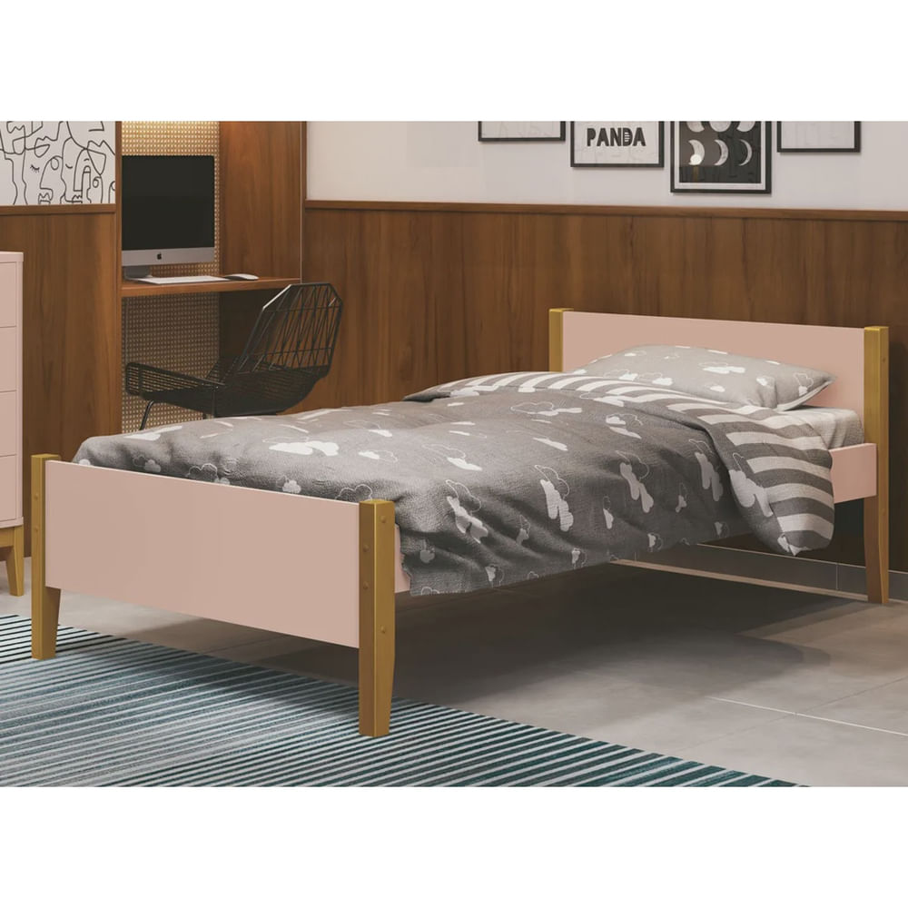 Cama Babá Solteiro Simba Rosa Fosco com Madeira - MoveisAqui em ...