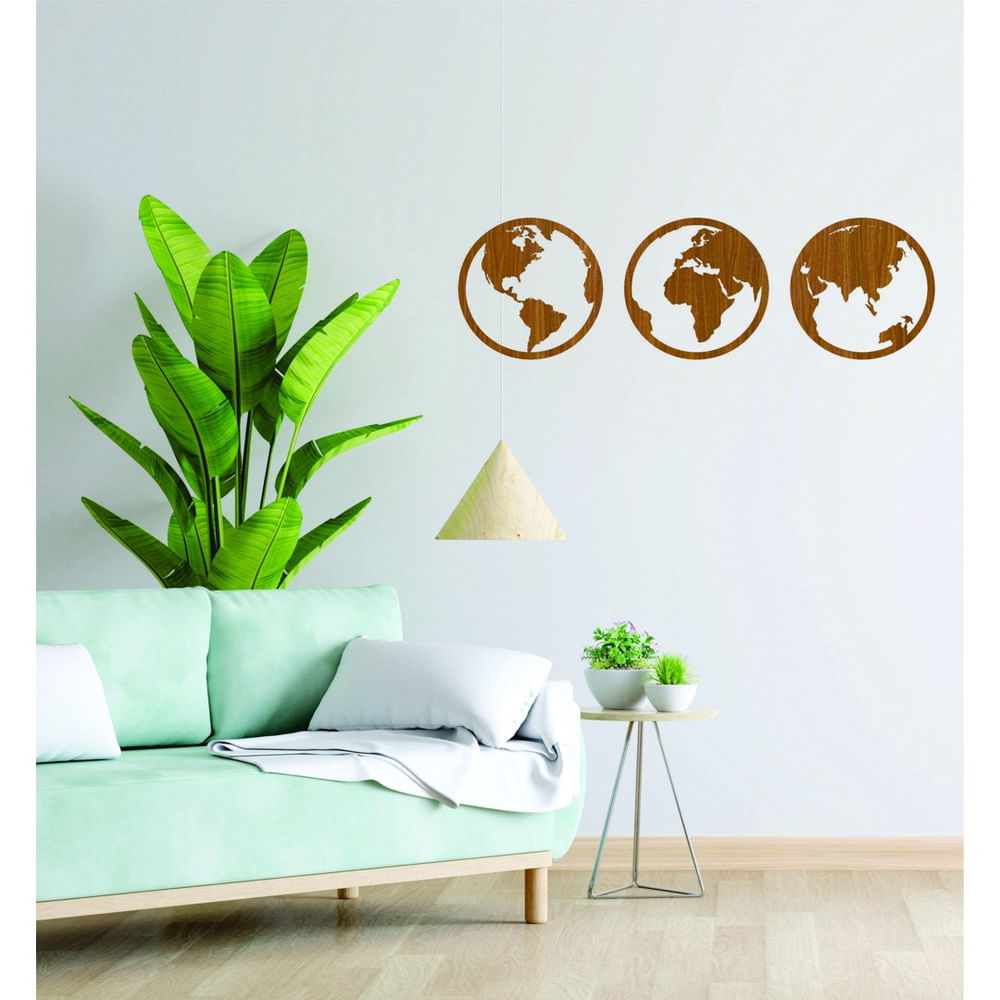 Quadro Decorativo Carvalho Mdf Trio Mapa Mundi 40X20Cm em Promoção ...