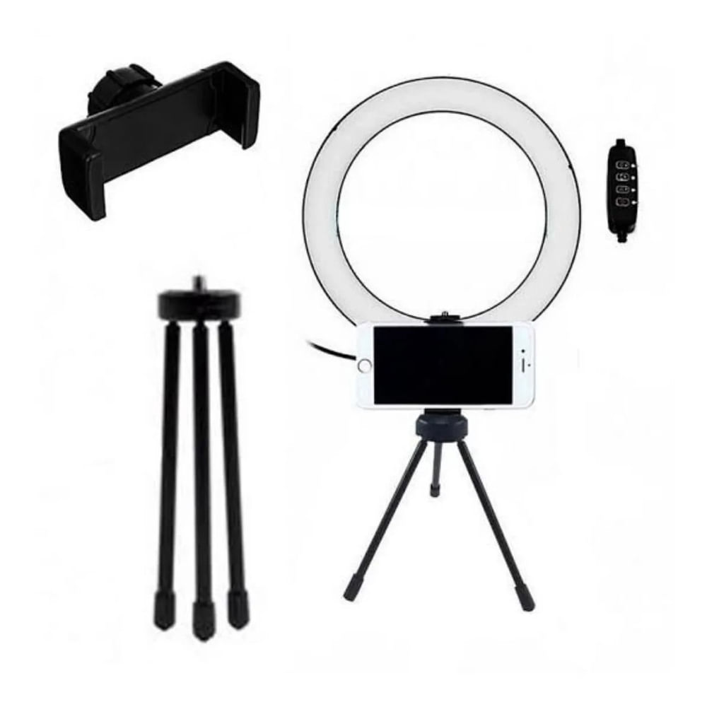Ring Light de Mesa com Mini Tripé e Suporte para Celular 16cm - TikTok, Youtuber, Instagram em ...