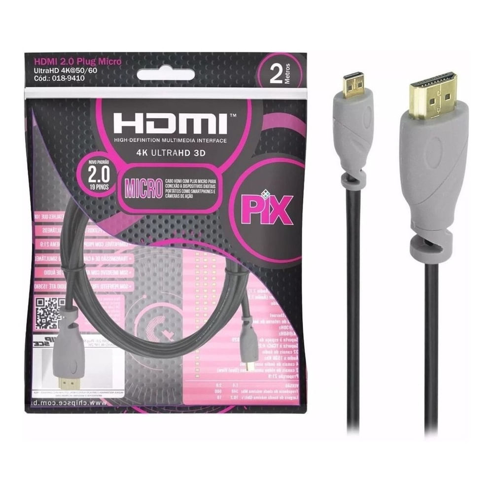 Cabo Micro Hdmi X Hdmi 2 Metros Blindado 2.0 Ethernet 2m 4k em Promoção ...
