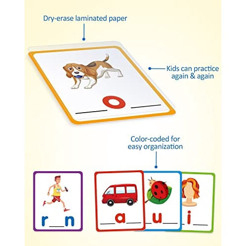 Cartões flashcards de ortografia vocais curtos coogam, aprenda a escrever cvc Sight Words Color ...
