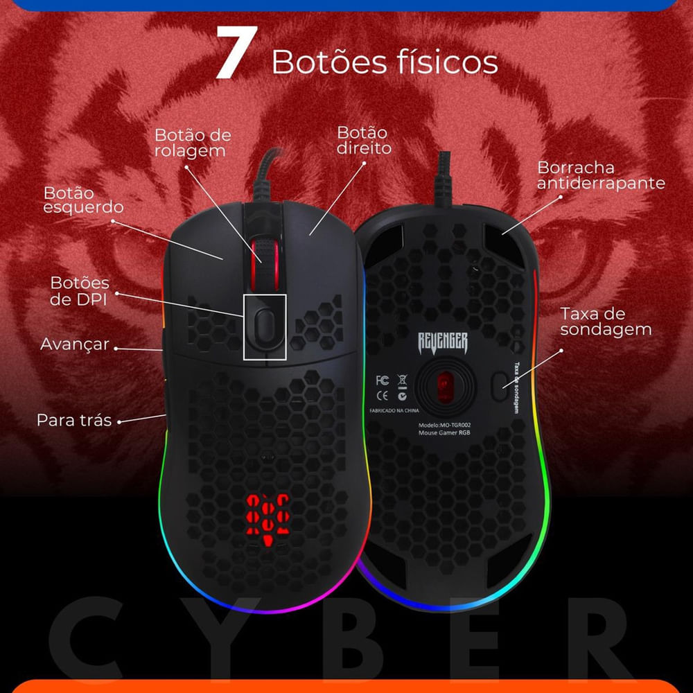 Mouse Gamer Revenger Tiger - Sensor Óptico Pixart 3327 em Promoção ...
