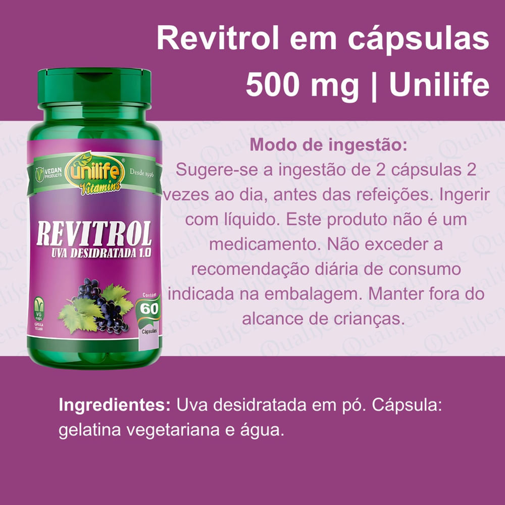 Uva Desidratada - Revitrol em cápsulas 500 mg Unilife em Promoção ...