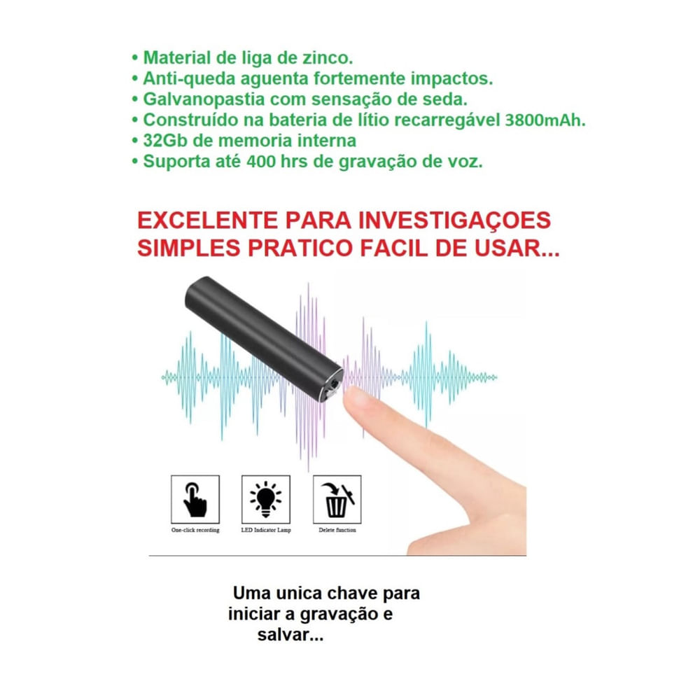 Mini Gravador De Voz Digital Ativa Com Som Grava Até 400 Horas 32gb ...