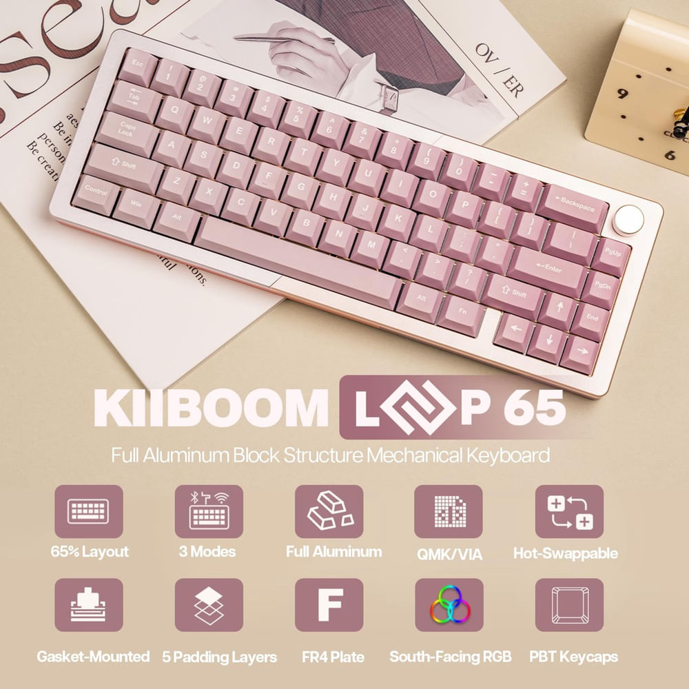 Teclado mecânico KiiBoom Loop 65 65% alumínio rosa roxo em Promoção ...