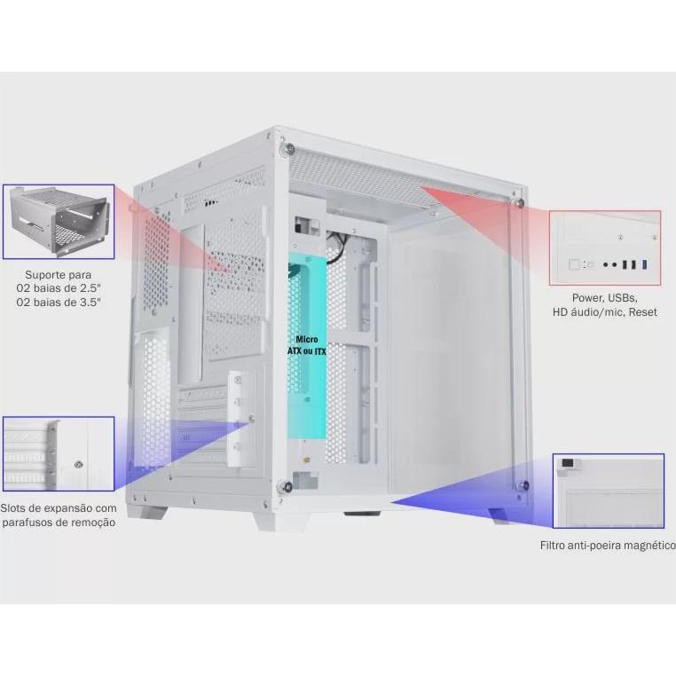 Gabinete gamer aquario space Y white CG-W13A em Promoção | Ofertas na ...