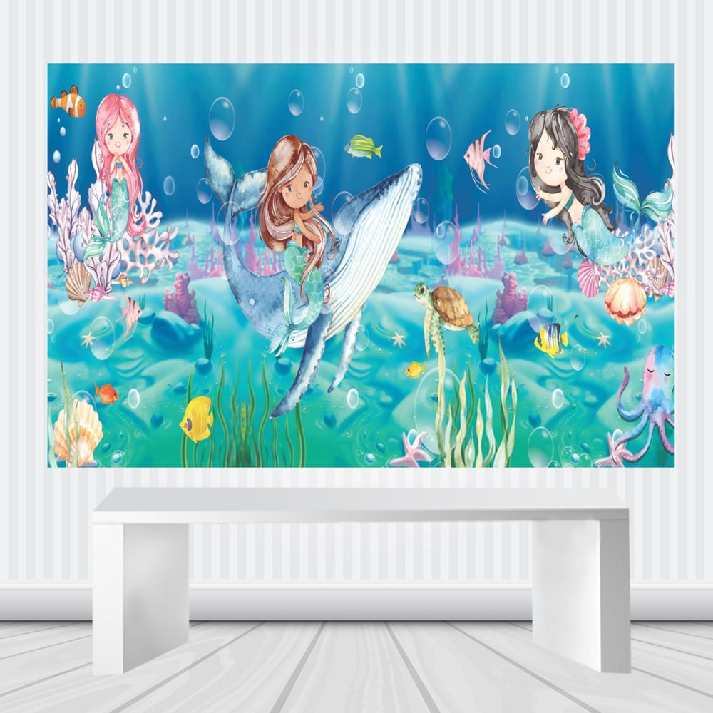 Painel de festa Infantil 2.00m X 1.40m Encanto das Sereias em Promoção ...