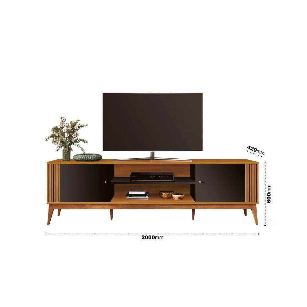 Rack Ripado 2 Portas Com Painel Para Tv Até 75 Polegadas Grécia 200cm Cor: cedro/preto Cedro ...