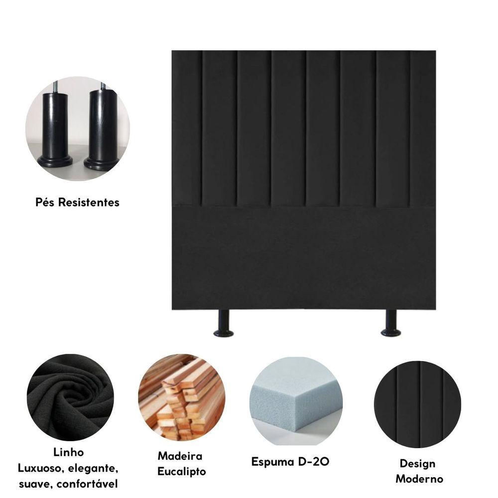 Cabeceira Estofada Cama Solteiro 90 Cm Lídia Linho E Frame preto em ...