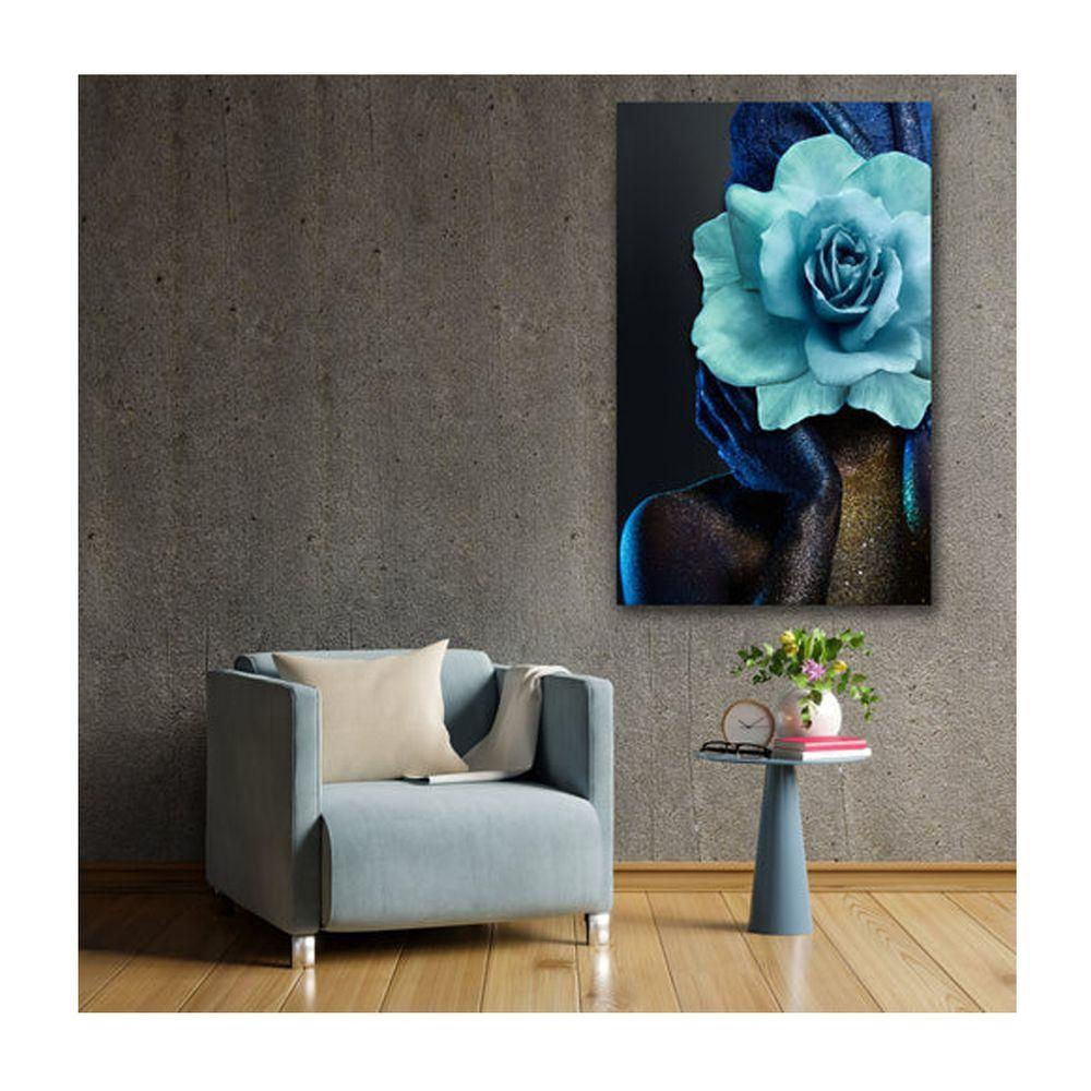 Quadro Arte Conceito Color Paint Woman Blue Rose c- Moldura Dourada ...