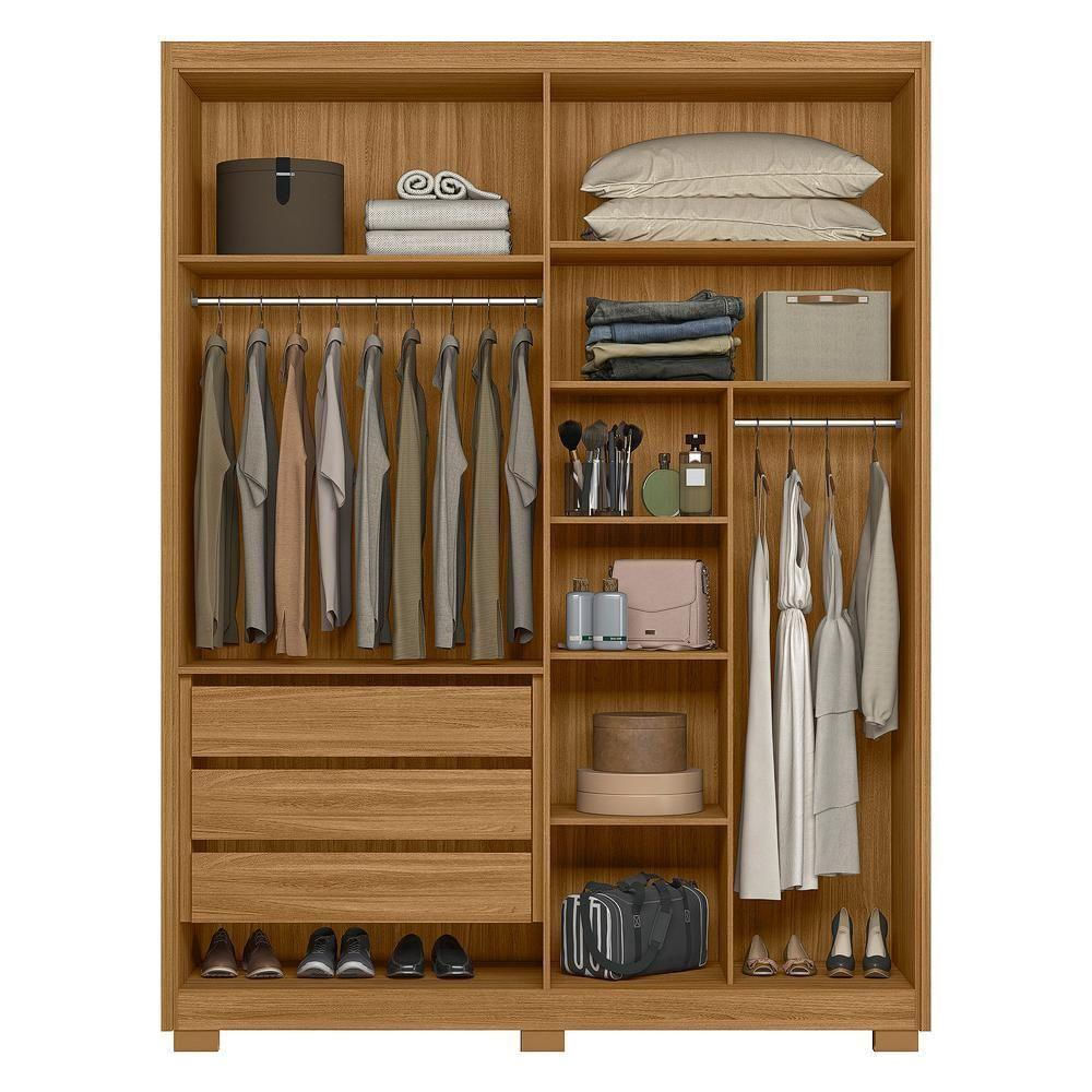 Guarda Roupa Casal Califórnia Ripado 4 Portas Freijó Com Espelho ...