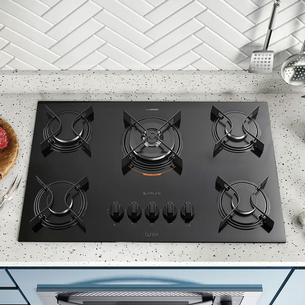 Cooktop U Top 5 Bocas com Mesa de Vidro e Tripla Chama Atlas em ...