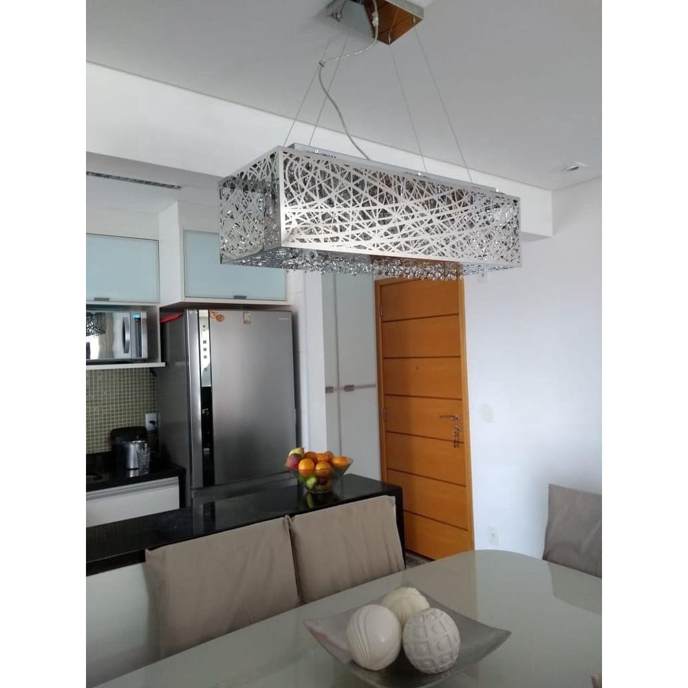 Pendente Lustre Apolo Inox Retangular Cristal Led 80 X 30 Cm em ...