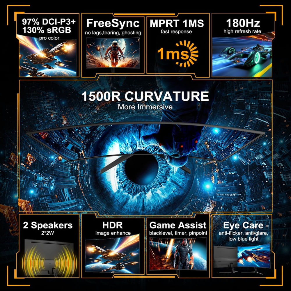 Monitor sansui Curved Gaming de 24 polegadas 180 Hz fhd 1080P em ...