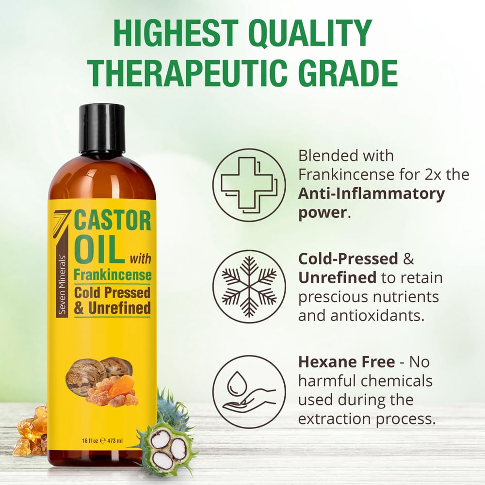 Óleo de rícino Seven Minerals prensado a frio com olíbano 480 mL em ...