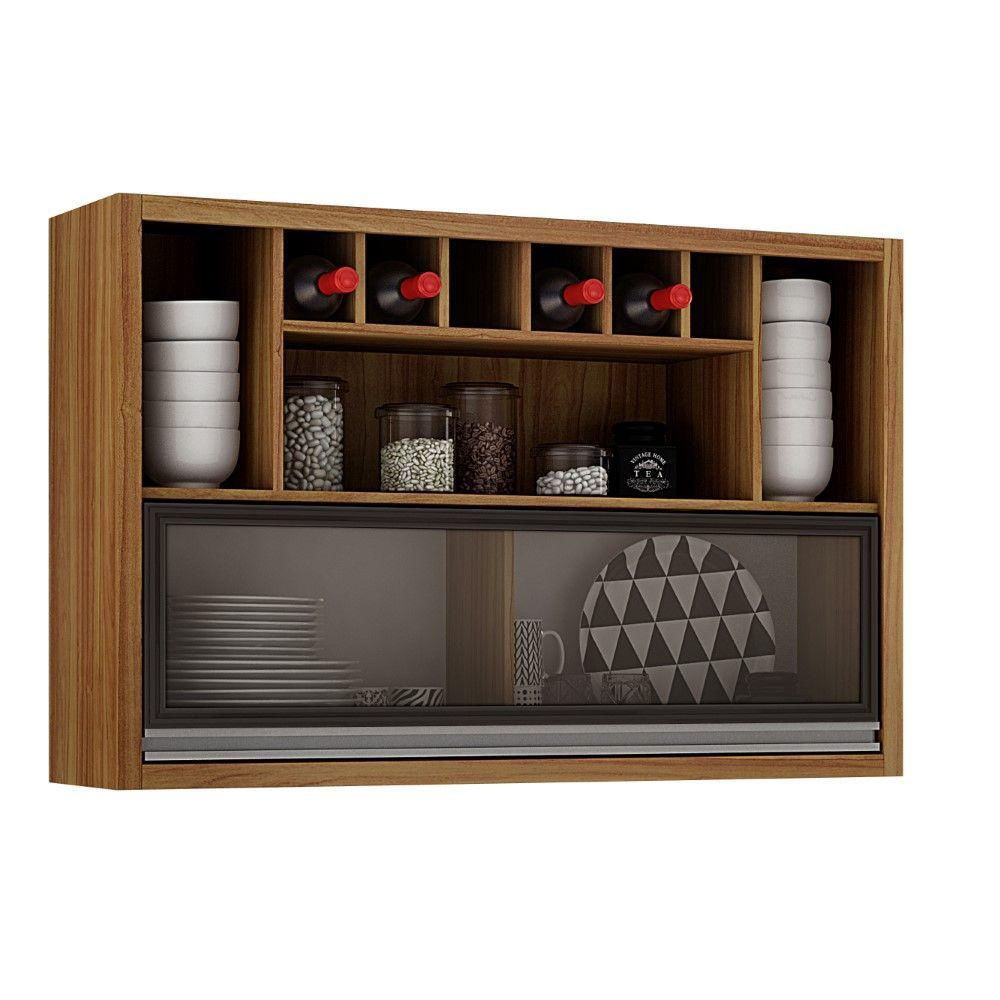 Armário Aéreo Porta De Vidro 3 Nichos 2 Prateleiras Jade em Promoção ...