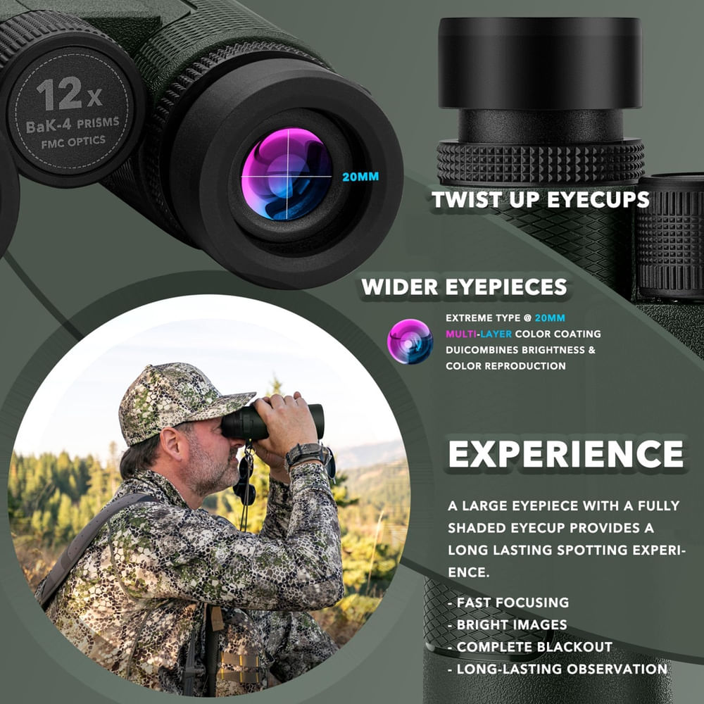 Binóculos Alatino 12x42 de alta potência com prismas Harness Bak-4 em ...