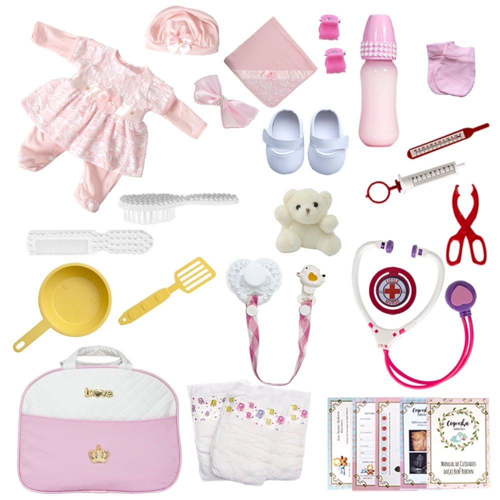 Bebê Reborn Morena Gatinha Pode Dar Banho com Vários Itens em Promoção ...