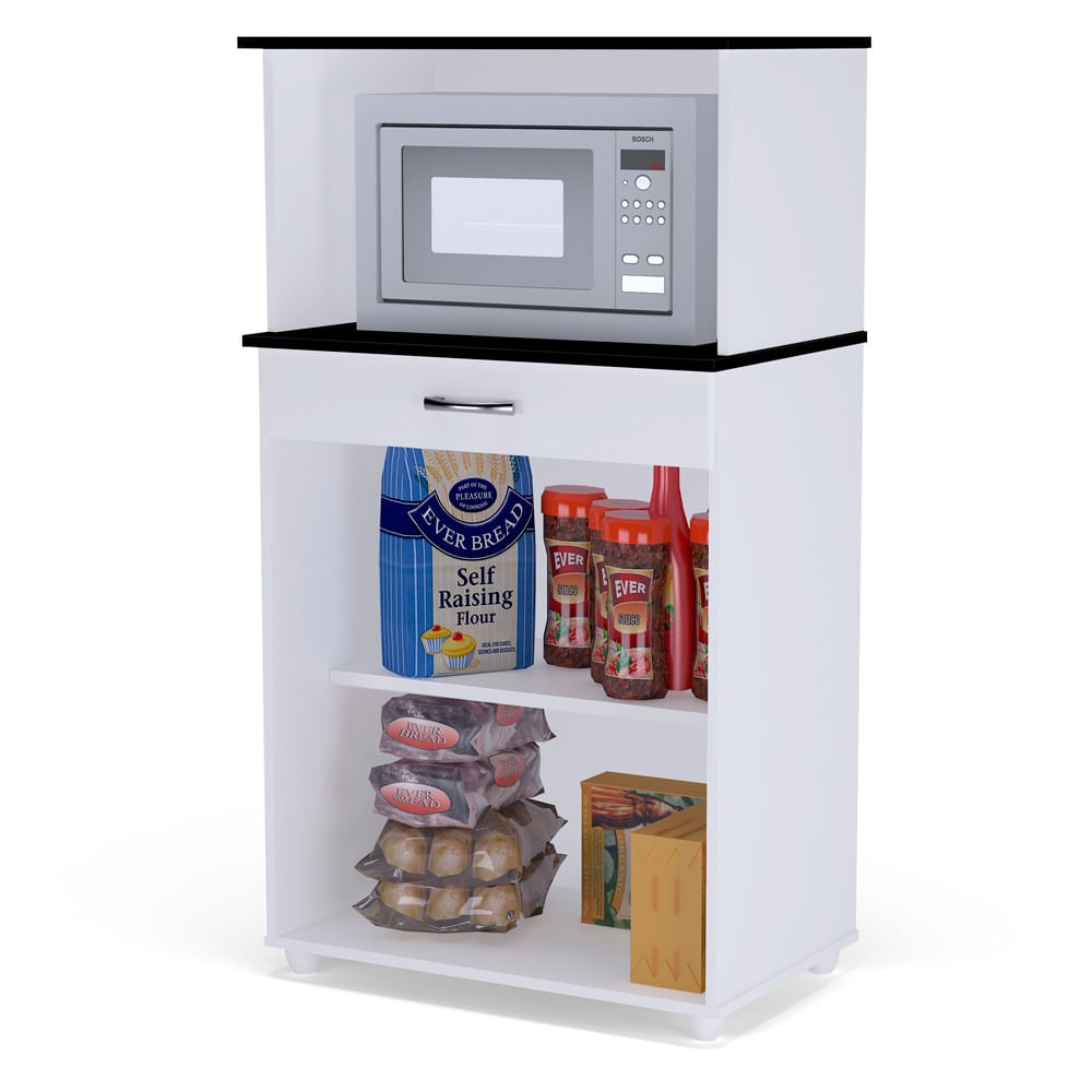 Balcão Microondas Cozinha 2 Portas Carina Branco e Preto Flex 970 ajl ...