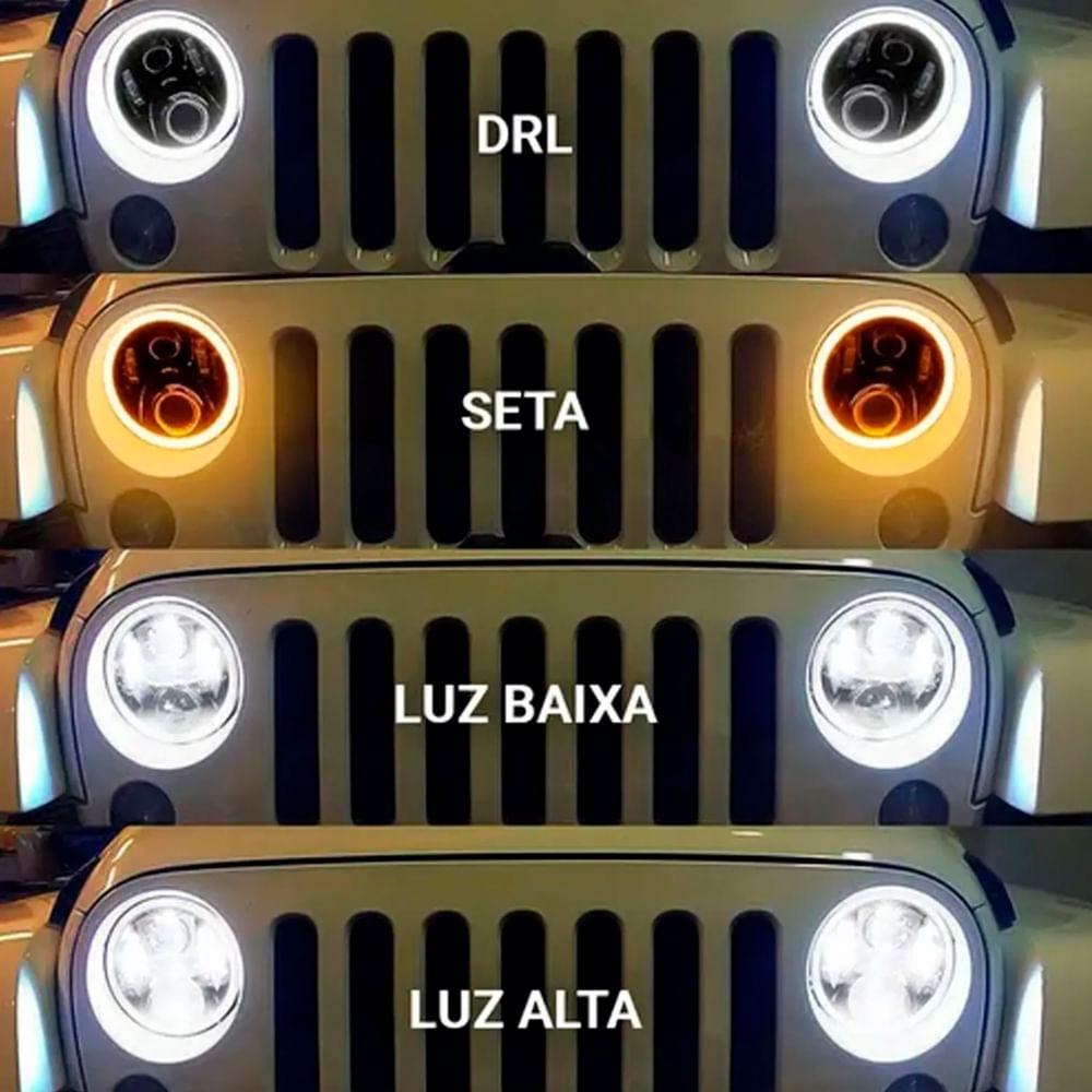 Farol Angel Eyes 40W LED 7 Polegadas drl e Seta M7 em Promoção ...