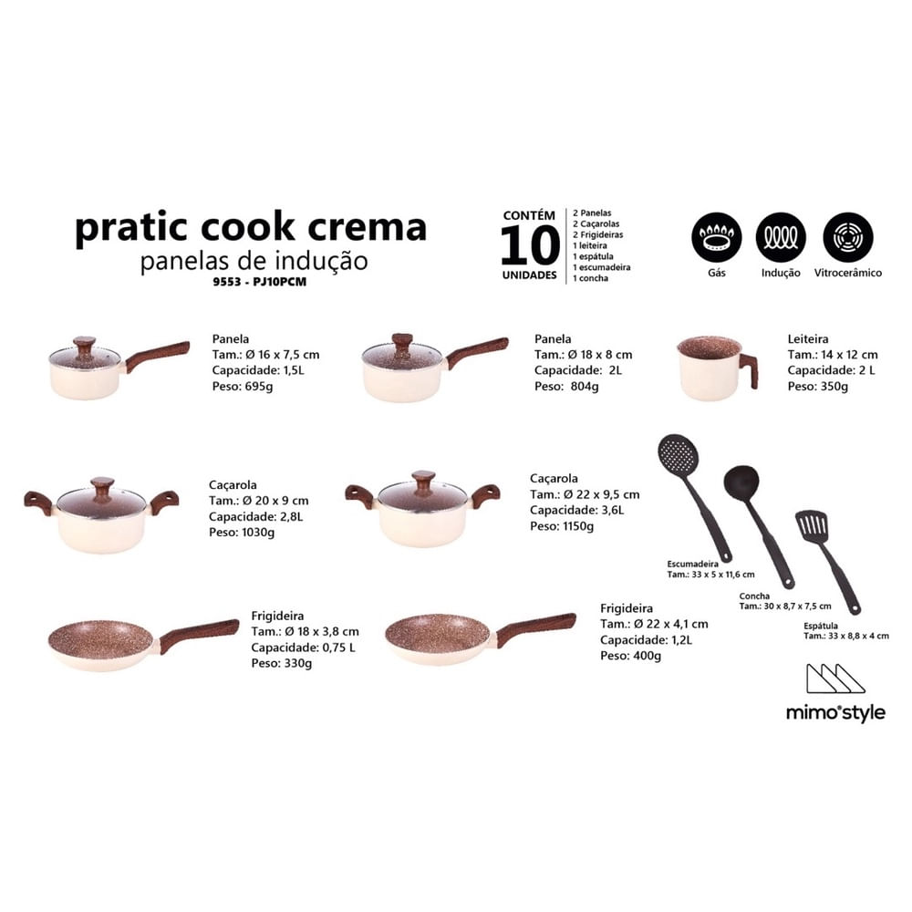 Jogo De Panelas Cerâmica Indução Alumínio Antiaderente Conjunto 10 ...