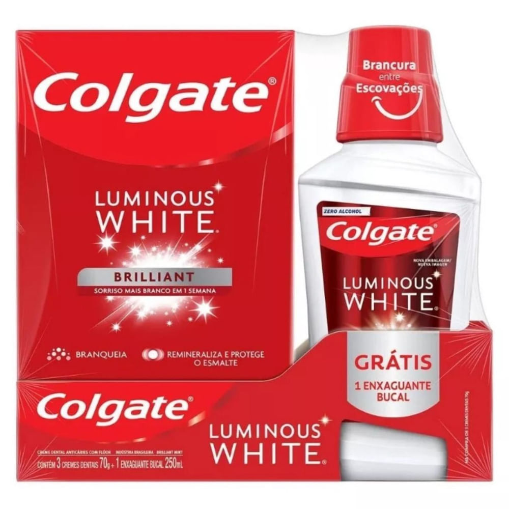 Kit Creme Dental Colgate Luminous White 3 Un Com Enxaguante em Promoção ...