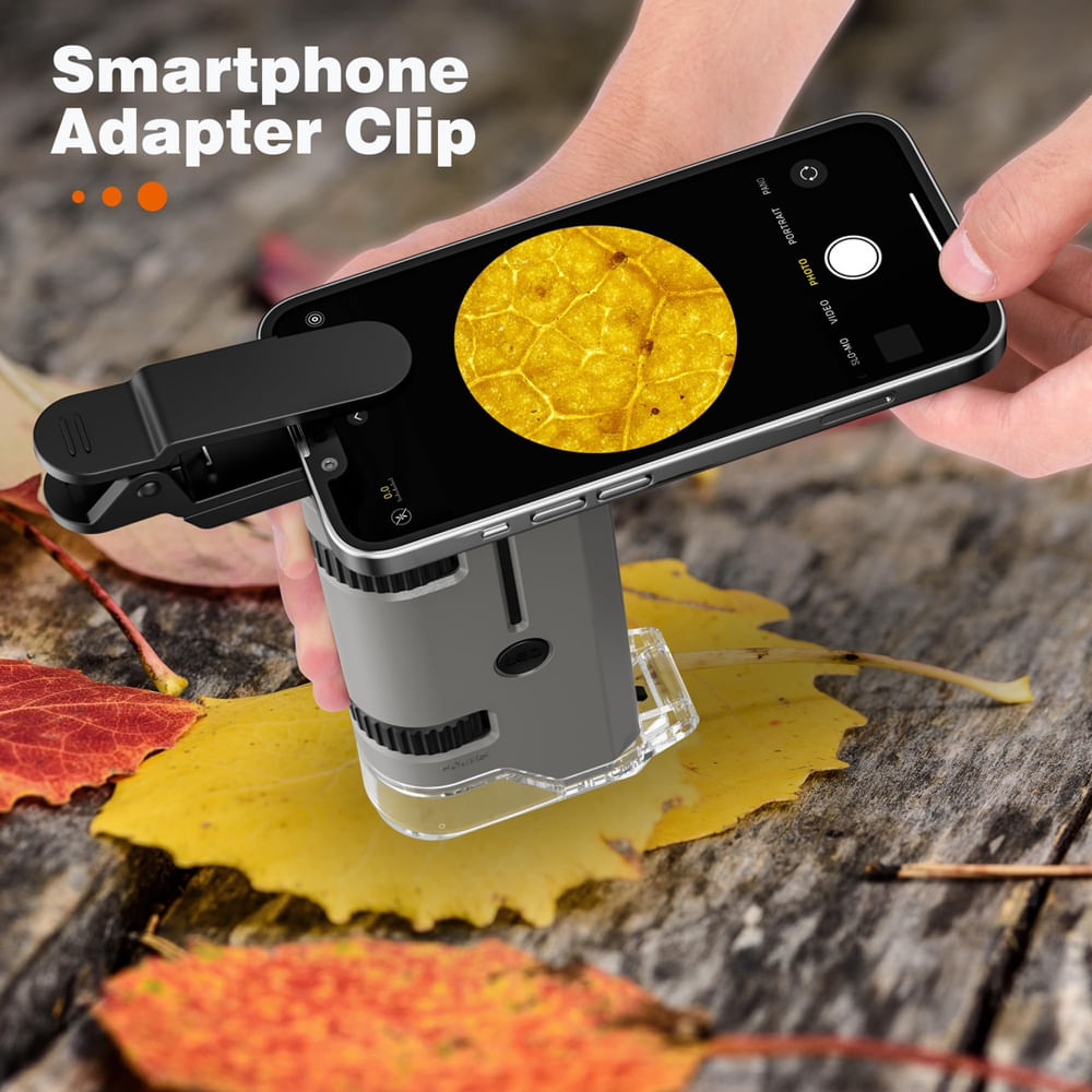 Microscópio de bolso tencco 100x-250x com 5 lâminas e adaptador para ...