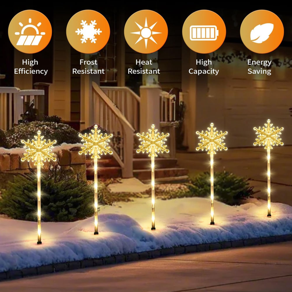 Solar Pathway Stakes Lights Liveasily Acrylic Snowflake 5 unidades em ...