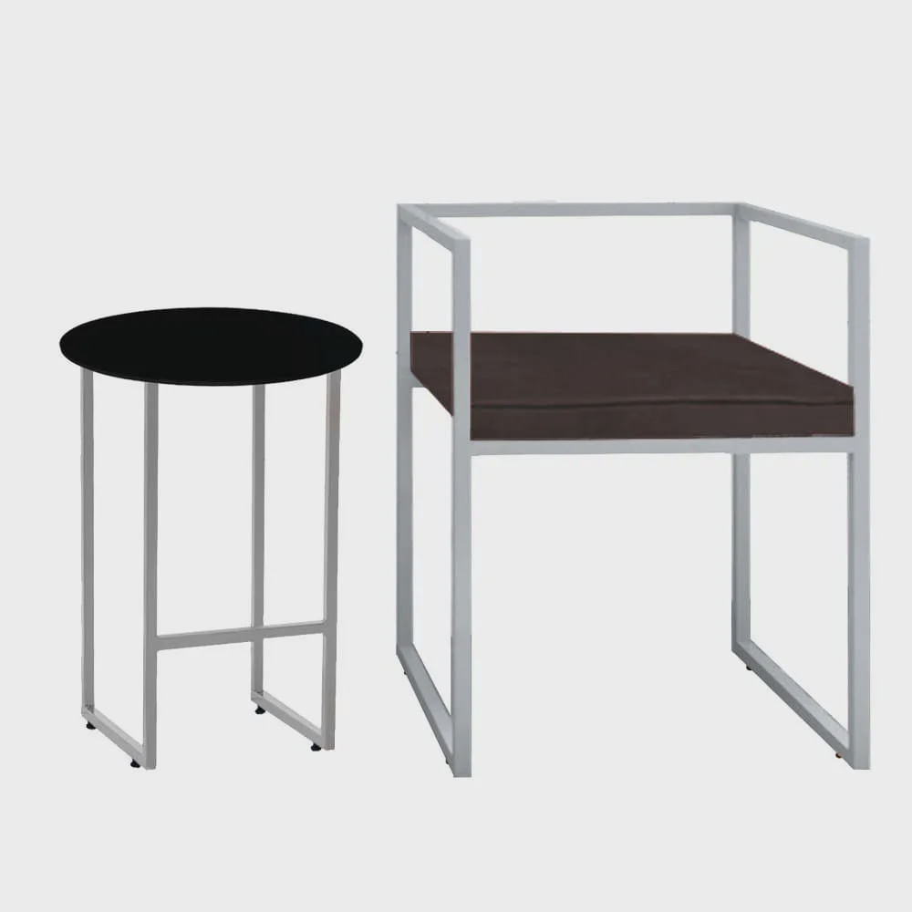 Kit Poltrona Cubo com Mesa Will Ferro Cinza Tampo Redondo Preto Suede ...
