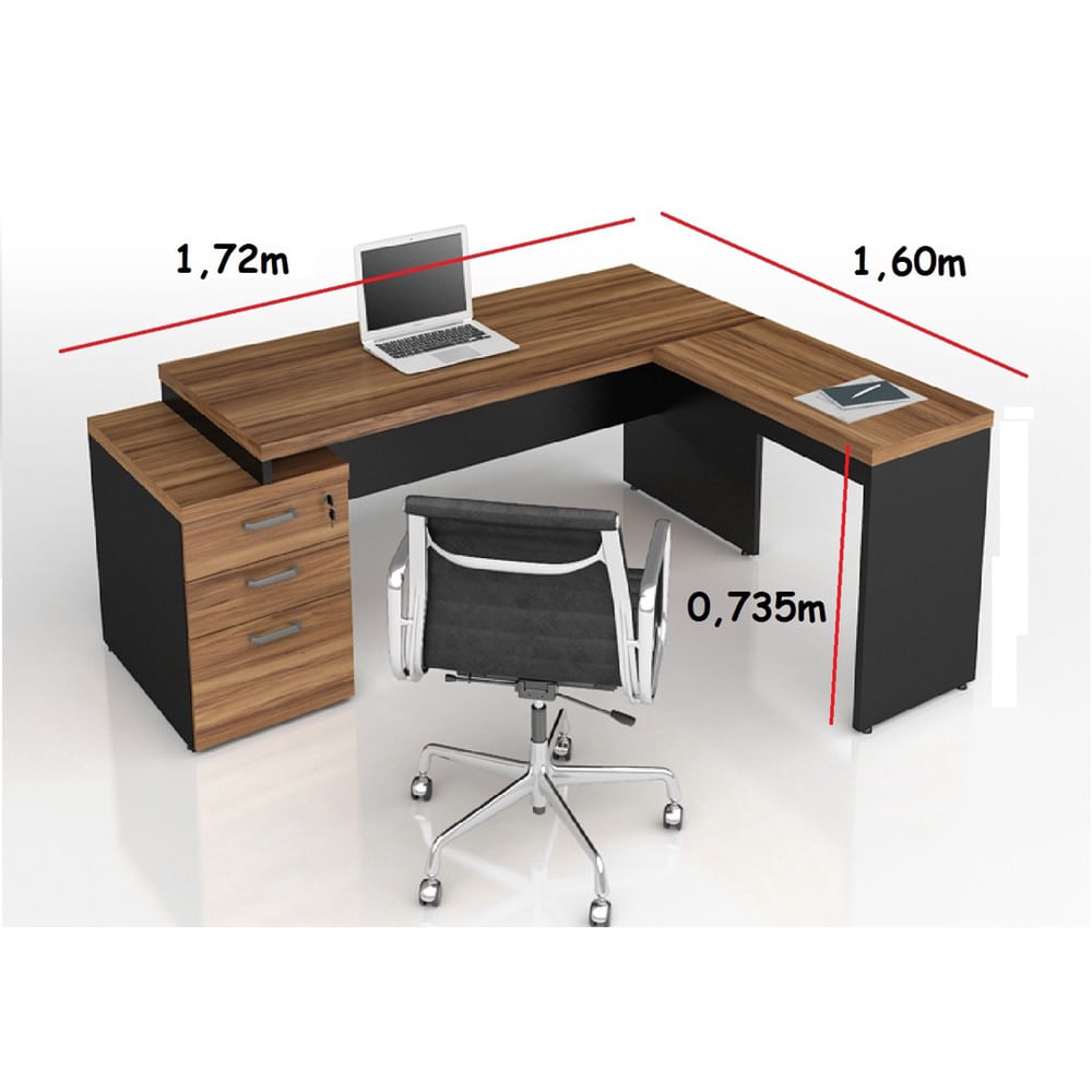 Mesa Executiva Web40 c/ Vidro 1,72x1,60 c/ Gav. Nogal/Preto em Promoção ...