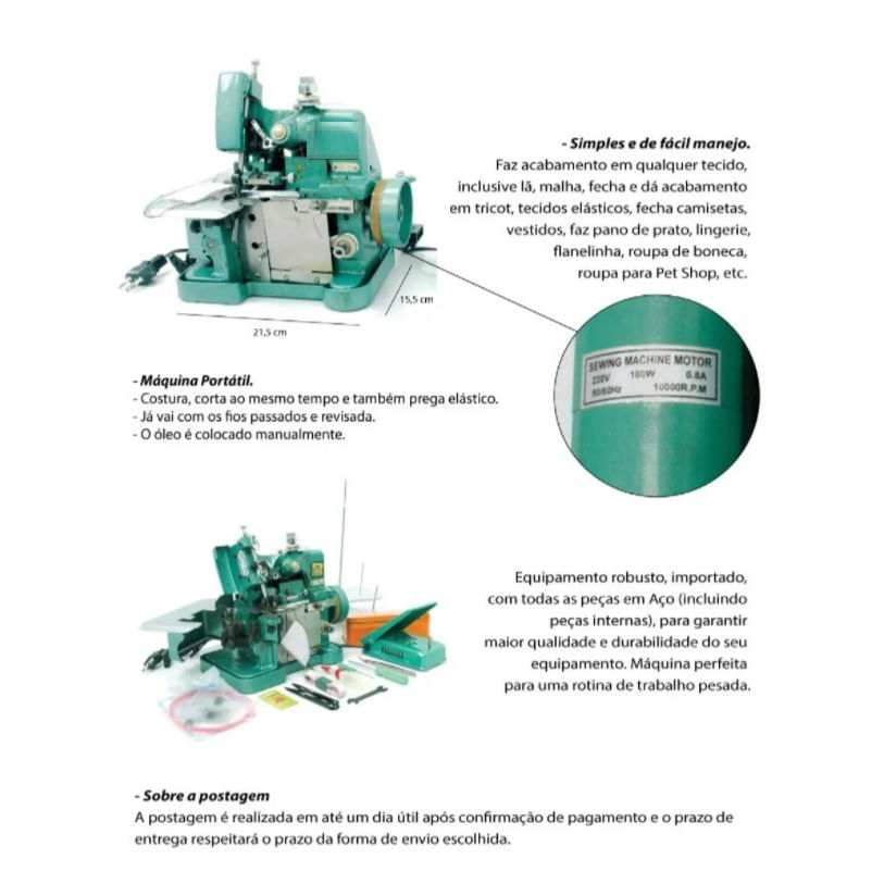 Máquina De Costura Semi Industrial Overlock Gn1-6d Verde em Promoção ...