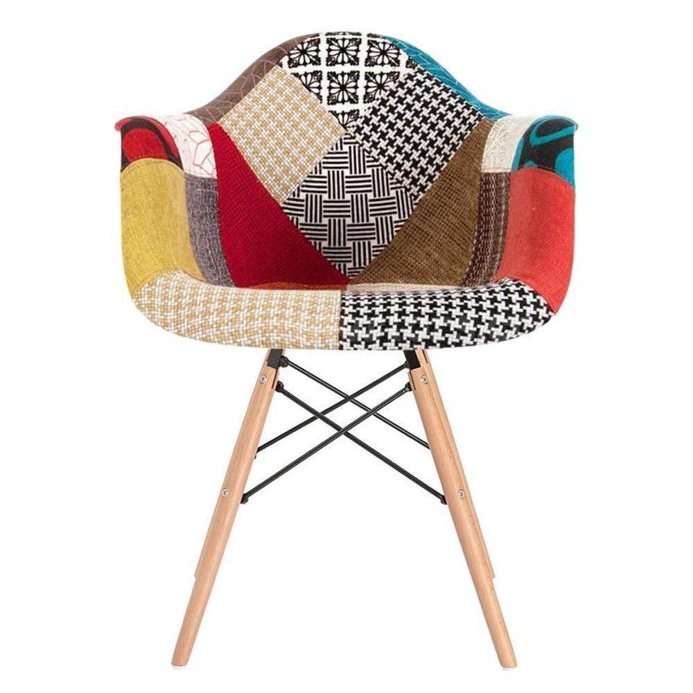 Cadeira Charles Eames Eiffel Daw Assento De Tecido Patchwork E Pés De Madeira Clara Madeira ...