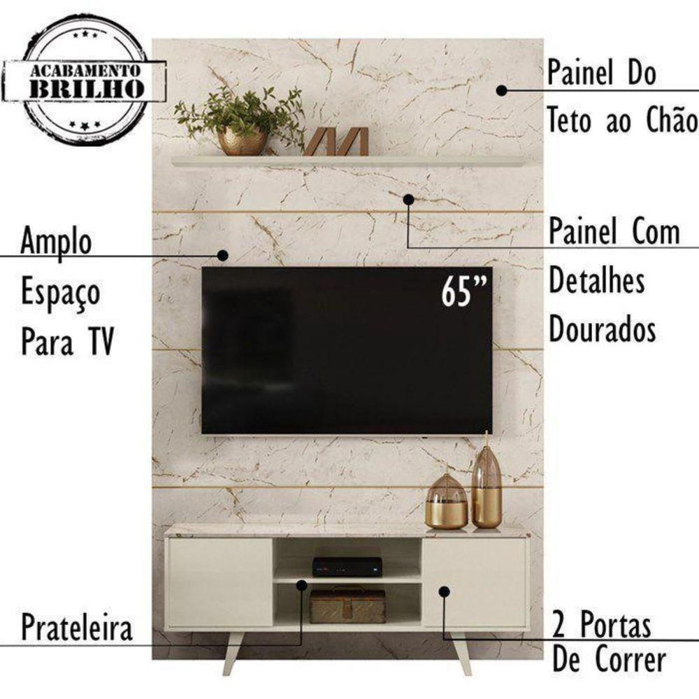 Rack Bancada E Painel Panorama Para Tv De 65 Polegadas Cor Calcata Off ...