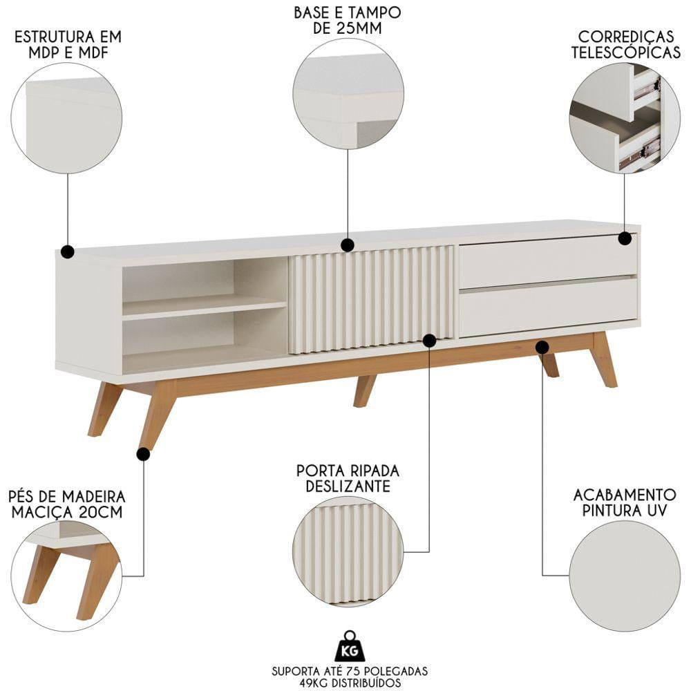 Painel Para Tv 75 Pol Chile E Rack Bancada Itália C05 Off White Matte ...
