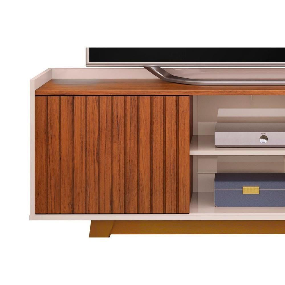 Rack Bancada P/tv Até 60 Polegadas Flat Ripado c/ Nichos E Pés 150x60cm Freijó/off White - Dj ...