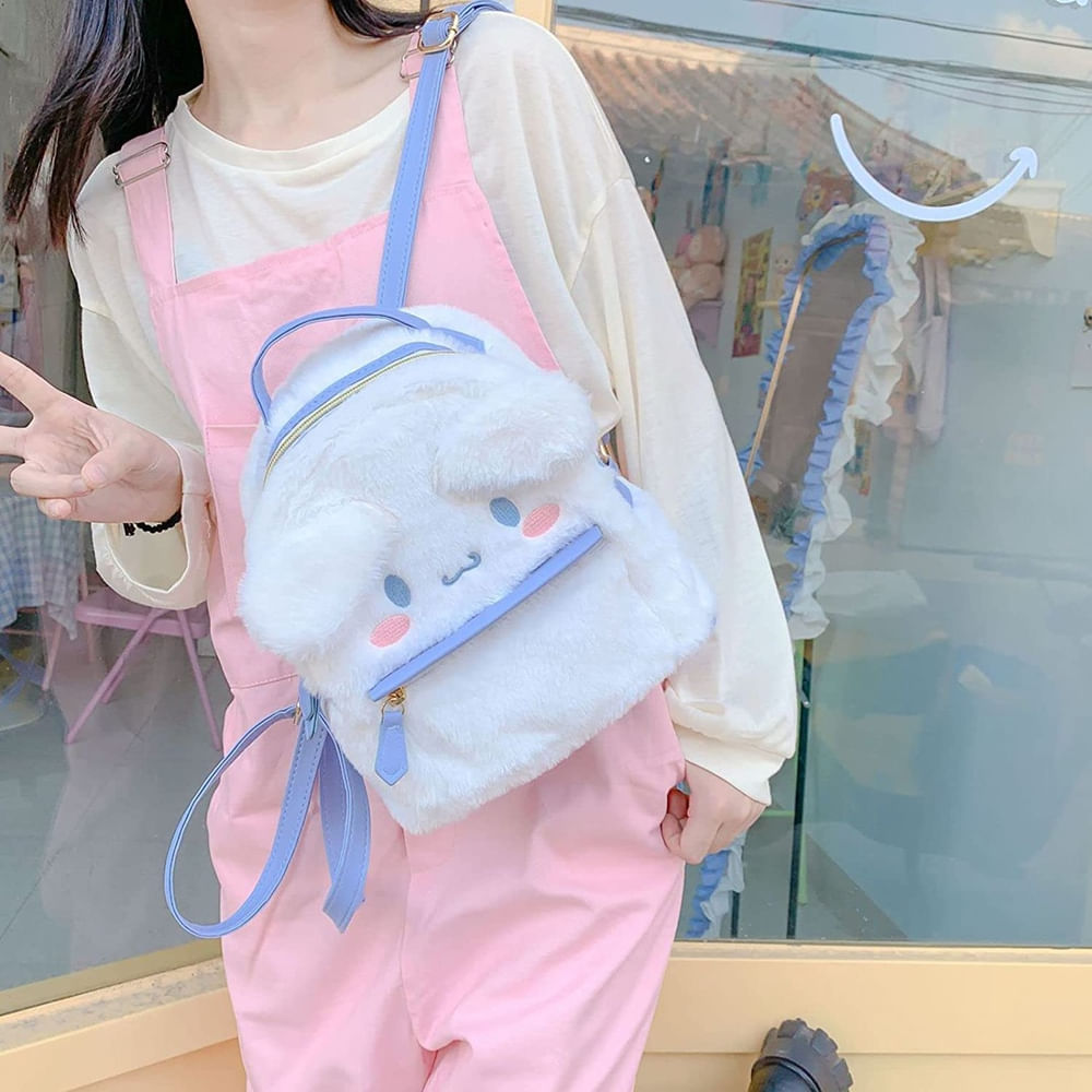 Mochila accene Cute Furry Plush Cinnamoroll-Dog para crianças em ...