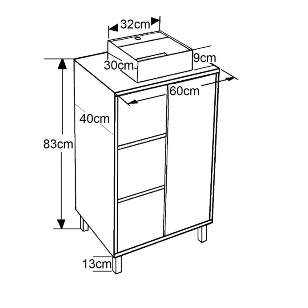 Gabinete De Banheiro 60cm Julia Grafite Cuba Preta 1 Porta Em Mármore ...