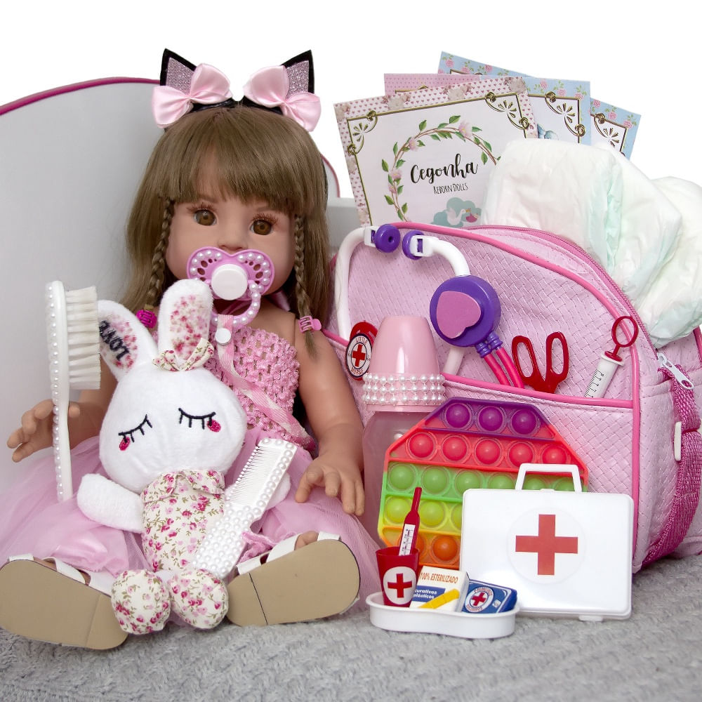 Bebê Reborn Boneca Cabelos Castanhos Enxoval Completo npk em Promoção ...