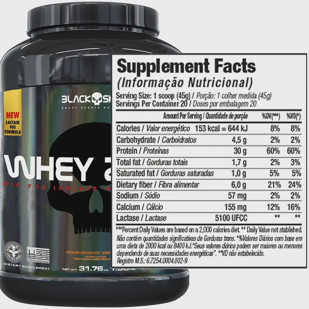 Whey Zero Nova Formula Black Skull - Com Enzima Lactase - (900g) em ...
