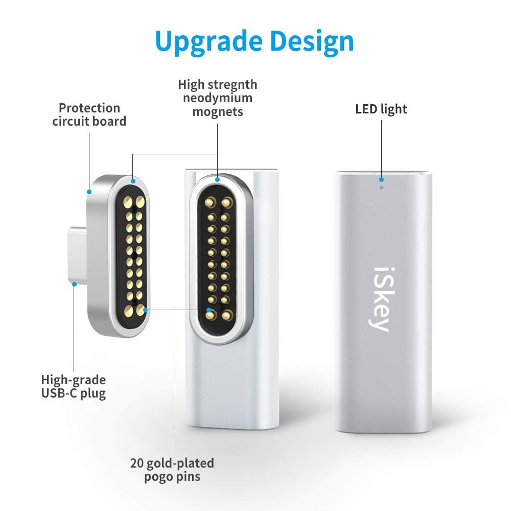 Adaptador USB C magnético IsKey 20Pins Type C 100W pd Silver em ...