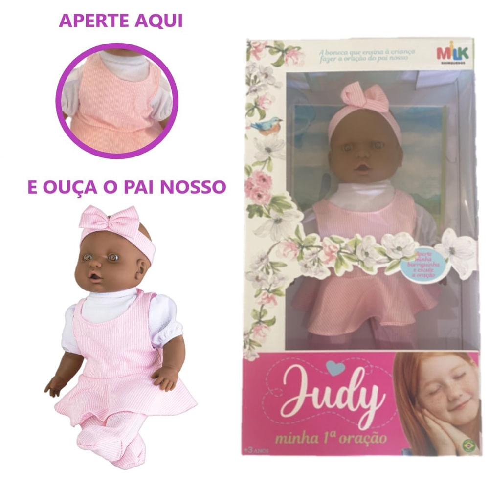 Boneca Baby Minha Primeira Oração Judy Negra Reza Pai Nosso em Promoção ...