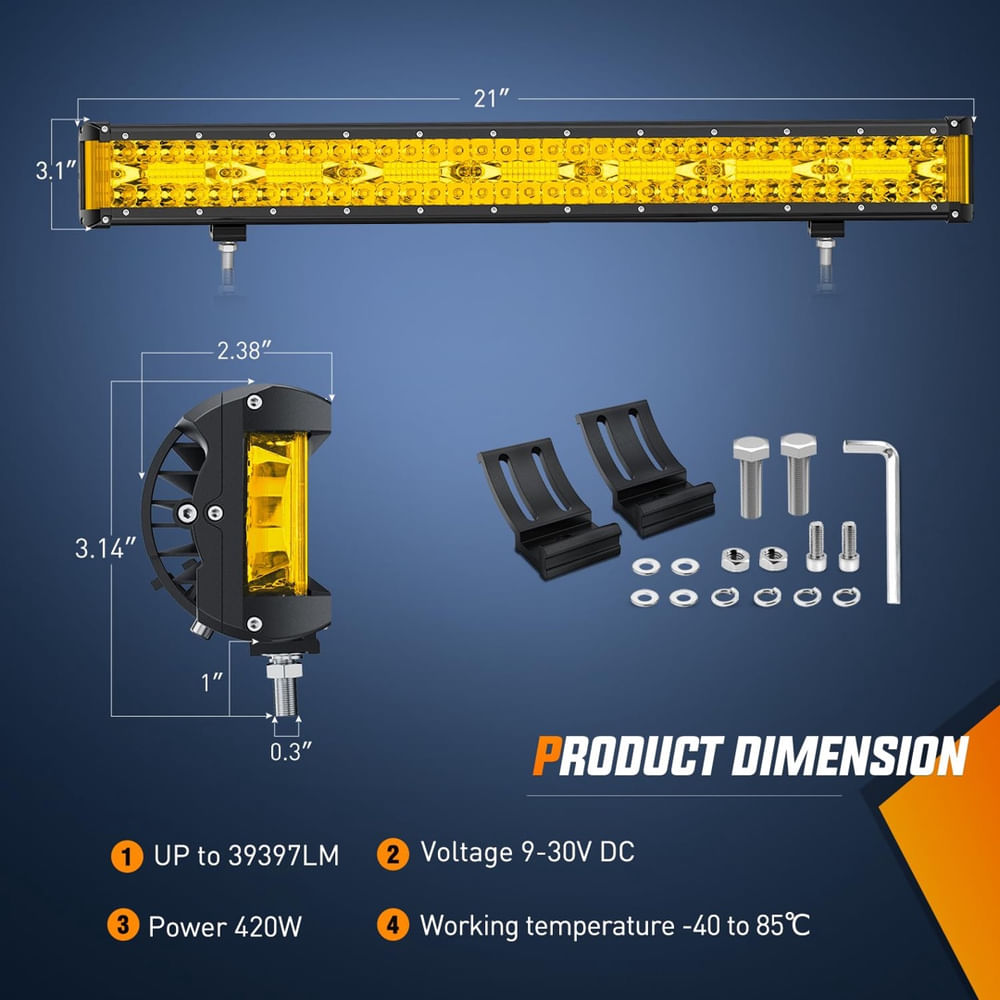 Barra de luz LED Nilight Side Shooter 50 cm Triple Row 3500K em ...