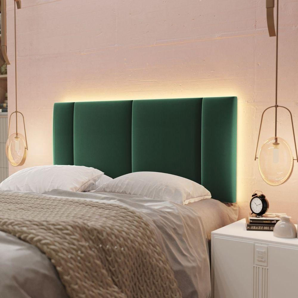 Cabeceira Estofada Cama Box Casal Com Led Star 140 Cm Cor: veludo Verde ...